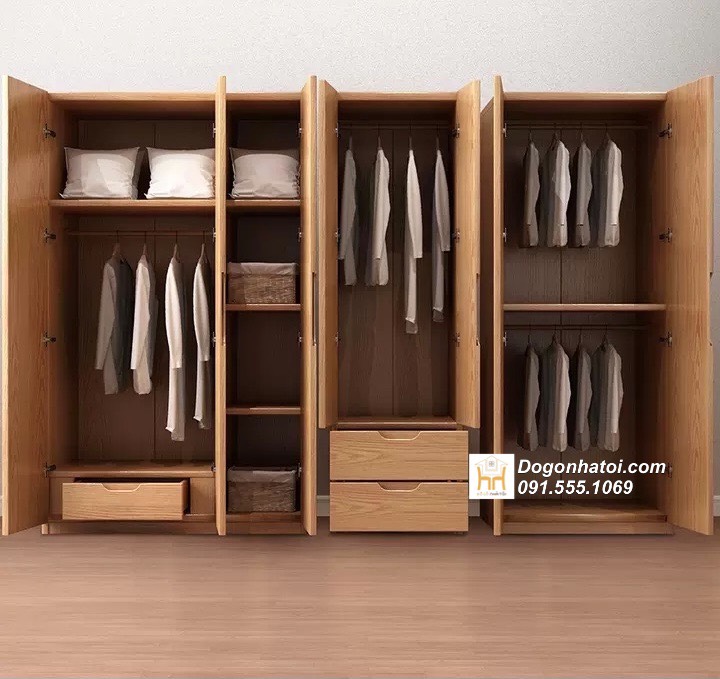 Tủ Quần Áo Gỗ Sồi Tự Nhiên 5 Cánh C2m X D2m2